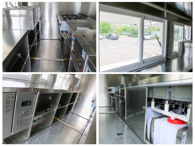 4m Blue square food trailer with double lift window - Honlu food trailer