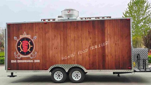 5M Square Food Trailer With Wood Grain Sticker - Honlu Trailer