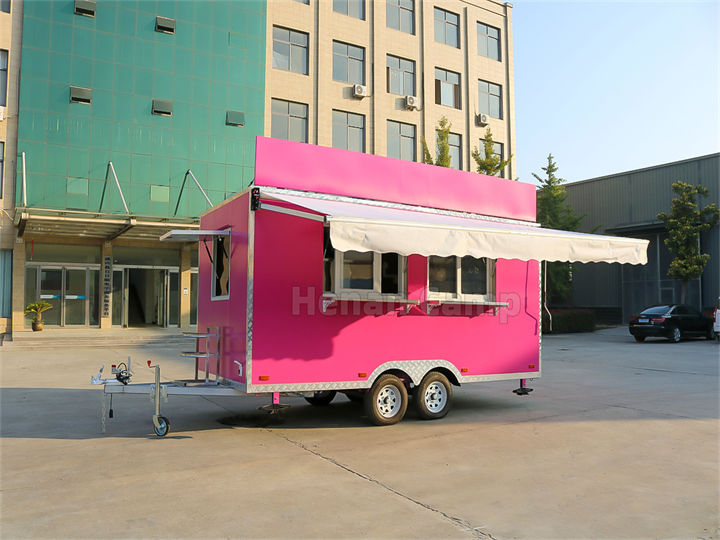 Customized 5.5m Food Trailer With Awning In Pink Color - Honlu food trailer