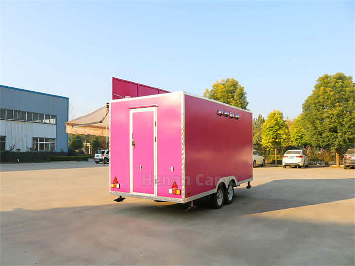 Customized 5.5m Food Trailer With Awning In Pink Color - Honlu food trailer