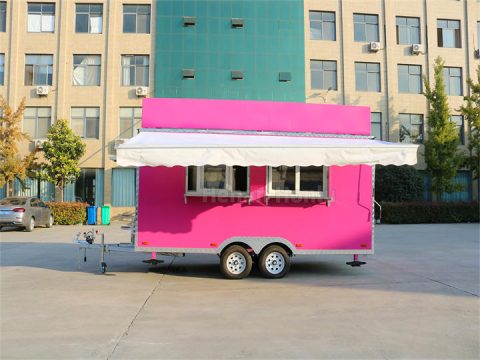Customized 4.5m Food Trailer With Awning In Pink Color - Honlu food trailer