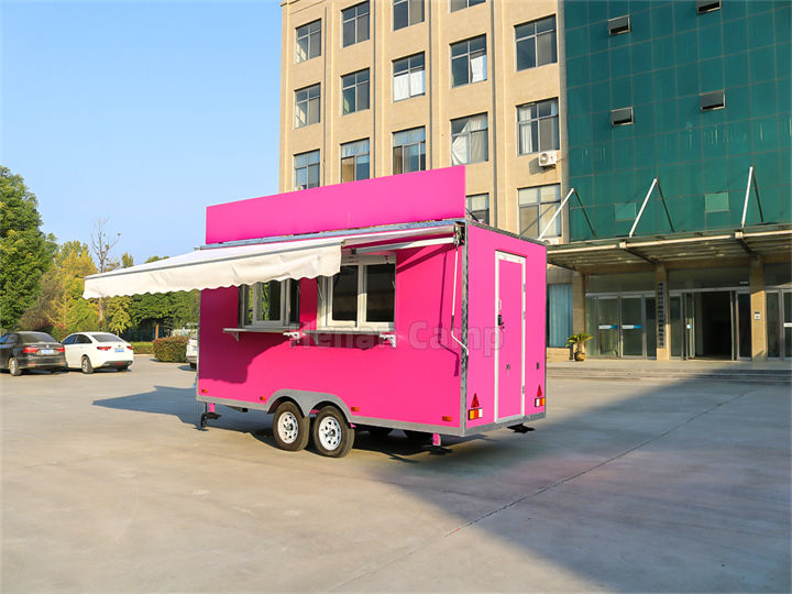 Customized 5.5m Food Trailer With Awning In Pink Color - Honlu food trailer